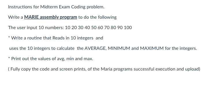 Solved Instructions for Midterm Exam Coding problem. Write a | Chegg.com