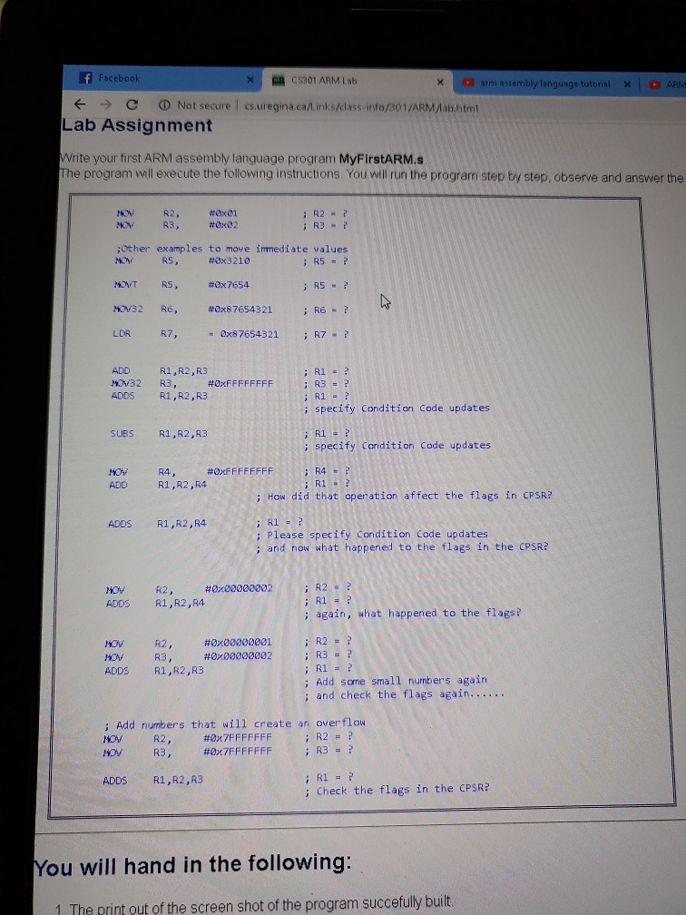 Solved f Facebook CS CS301 ARM Lab armassembly language | Chegg.com