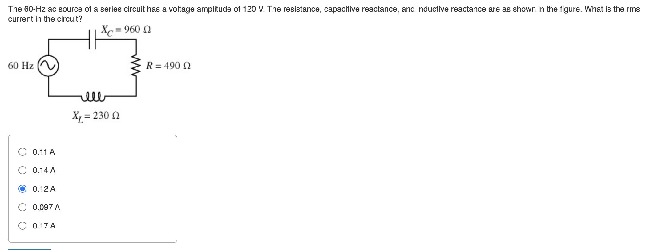 Solved The 60-Hz ac source of a series circuit has a voltage | Chegg.com
