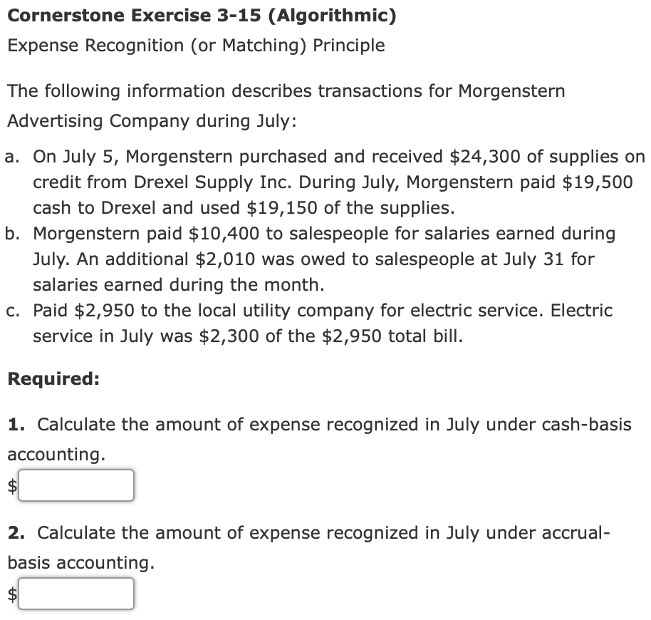 Solved Cornerstone Exercise 3-15 (Algorithmic) Expense | Chegg.com