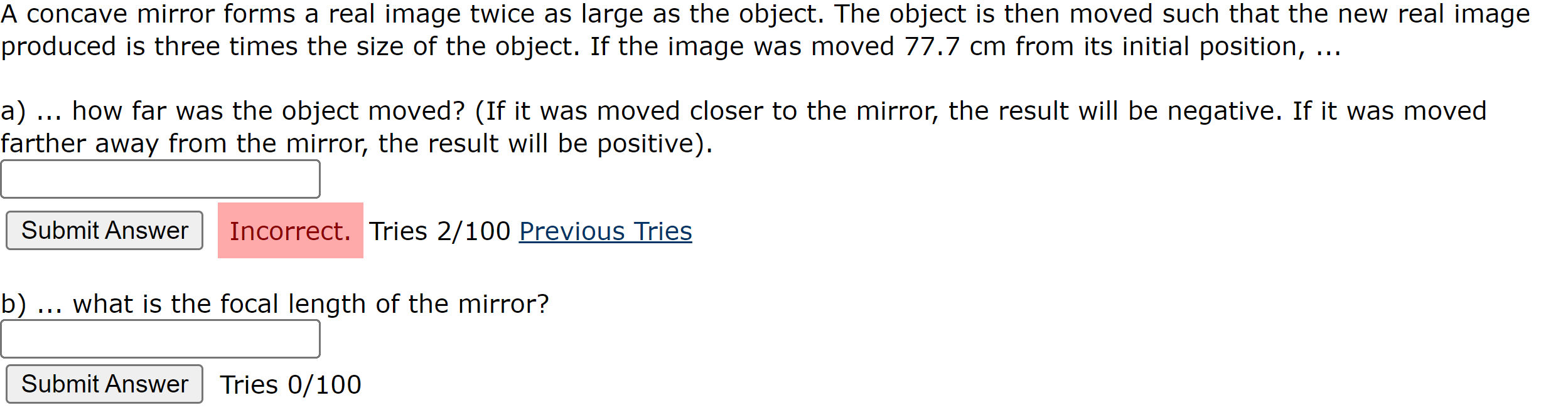 Solved A concave mirror forms a real image twice as large as | Chegg.com