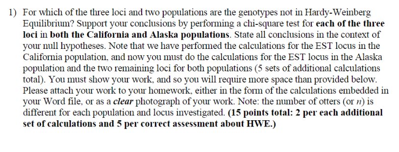 Locus EST SS SF FF California 36 20 7 Alaska 3 3 2 | Chegg.com
