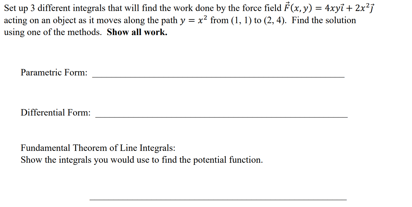 Solved Set up 3 different integrals that will find the work | Chegg.com