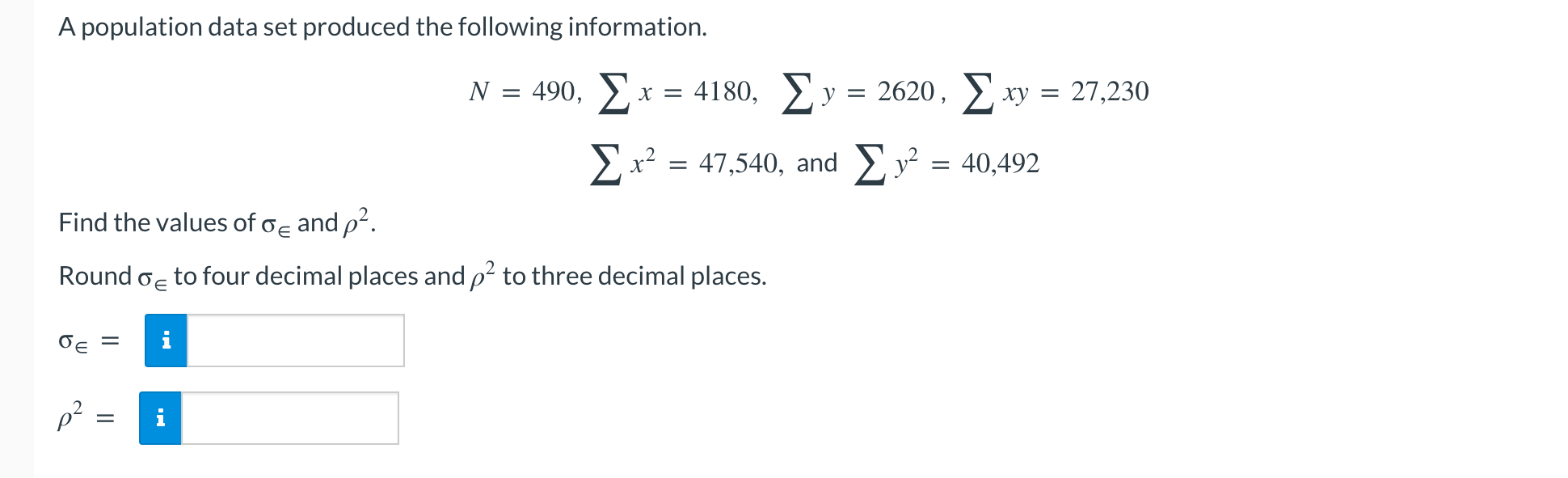 Solved A population data set produced the following | Chegg.com