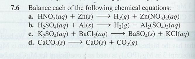 Solved 7.6 Balance each of the following chemical equations: | Chegg.com