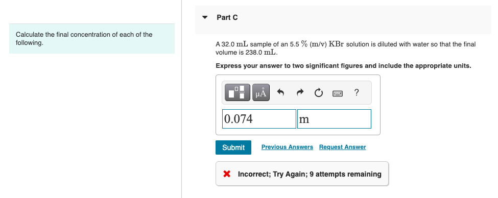 Solved Calculate the final concentration of each of the | Chegg.com