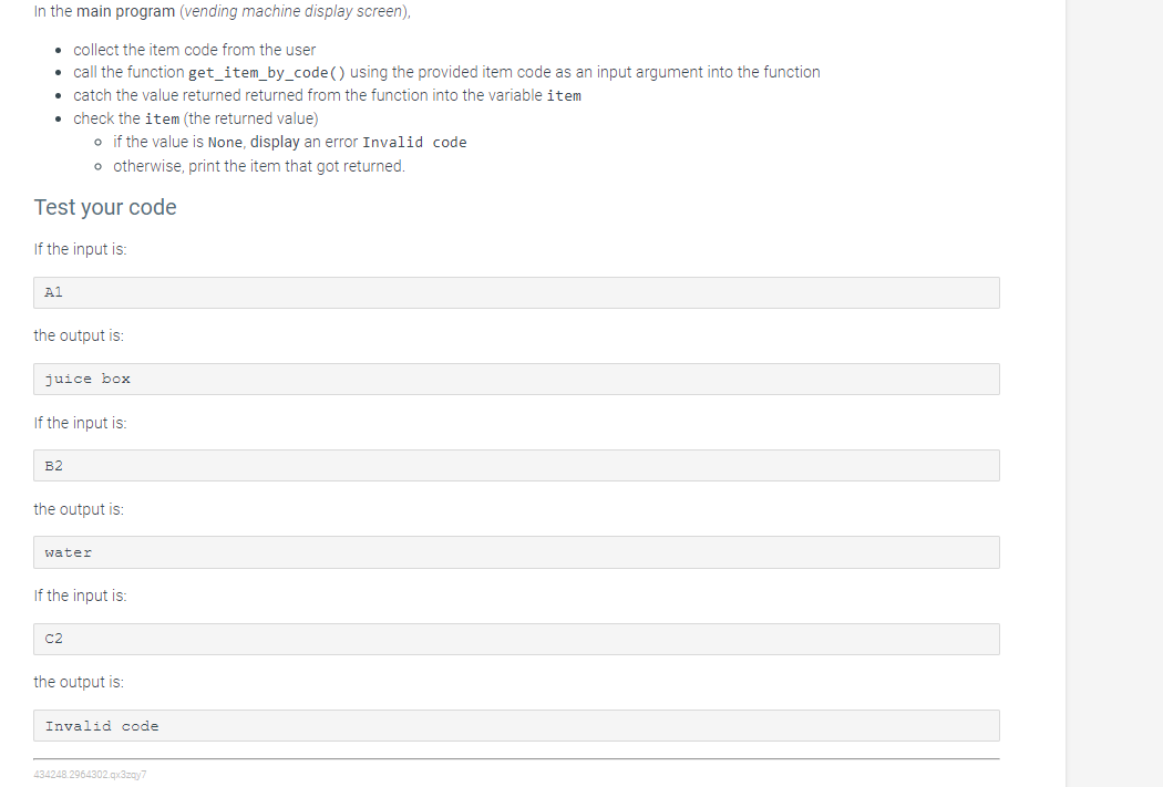 Solved Write a function called get_item_by_code() that takes | Chegg.com
