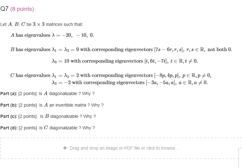 Solved Q7 (8 points) Let A, B, C be 3 x 3 matrices such | Chegg.com