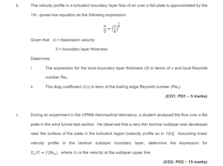 Solved b. The velocity profile in a turbulent boundary layer | Chegg.com