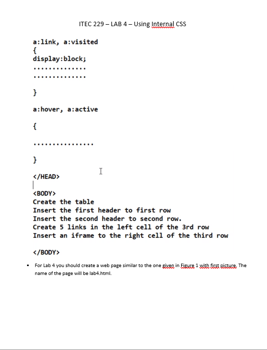Solved ITEC 229 - LAB 4 -Using Internal CSS a:link, | Chegg.com