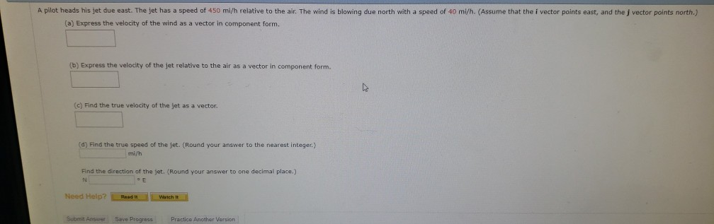 Solved A pilot heads his jet due east. The jet has a speed | Chegg.com
