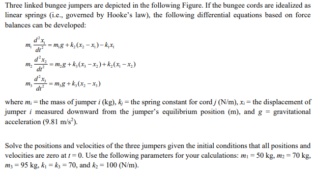 Three linked bungee jumpers are depicted in the | Chegg.com