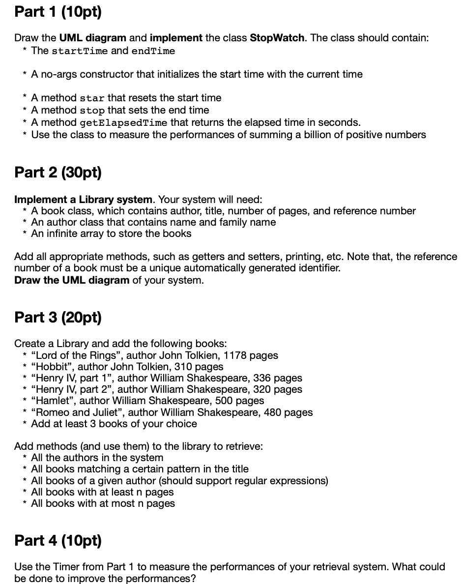 Solved java Part 1 (10pt) Draw the UML diagram and implement | Chegg.com