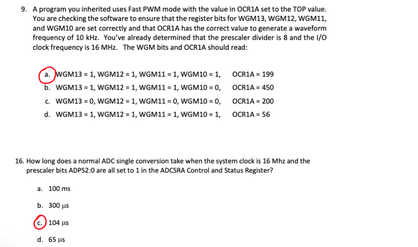 9. A program you inherited uses Fast PWM mode with | Chegg.com