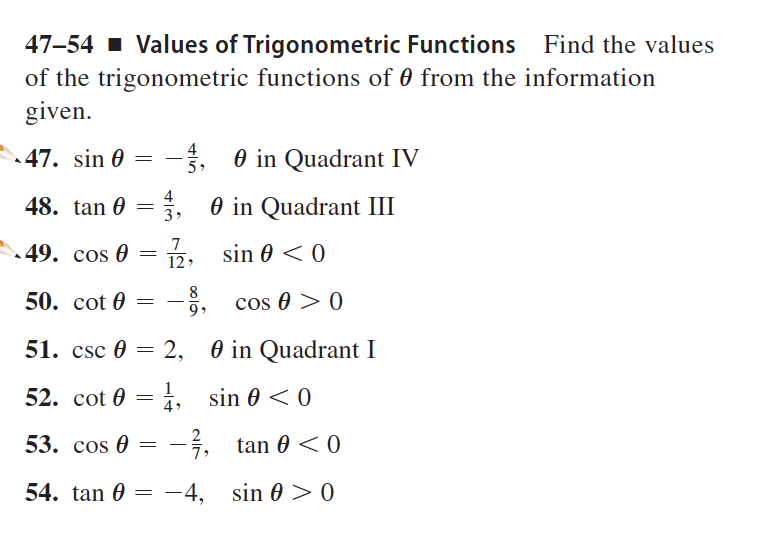 Solved 47–54 Values of Trigonometric Functions Find the | Chegg.com