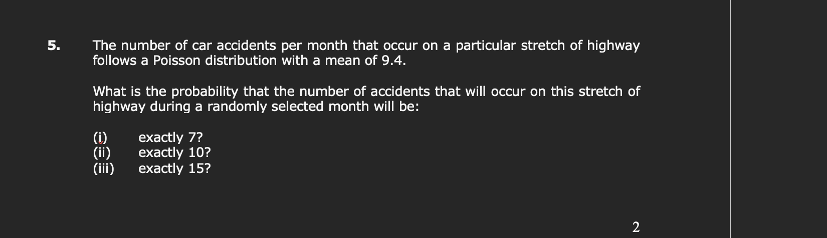 Solved The number of car accidents per month that occur on a | Chegg.com