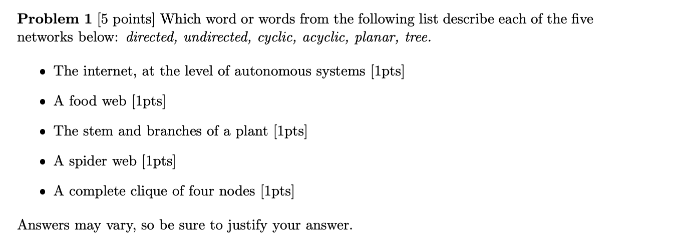 Solved Problem 1 [5 points] Which word or words from the | Chegg.com