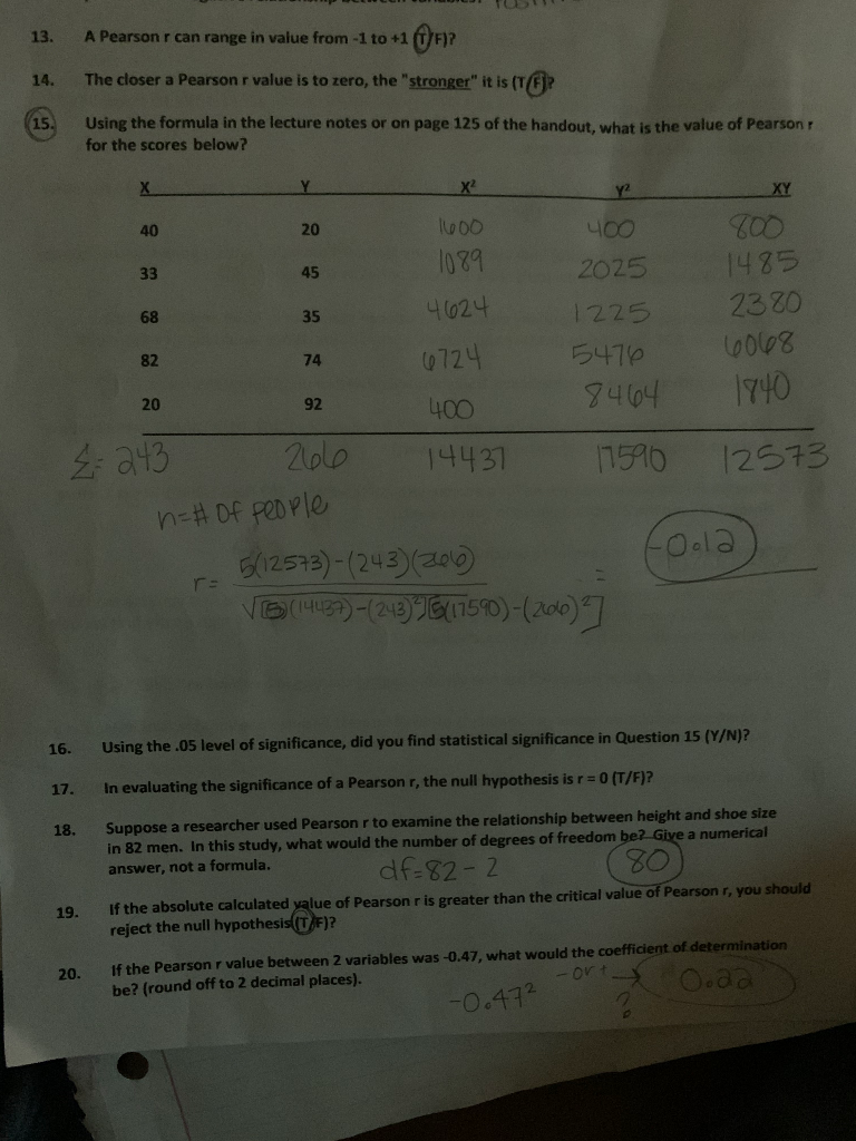Solved 13. A Pearson r can range in value from-1 to +1 FY? | Chegg.com