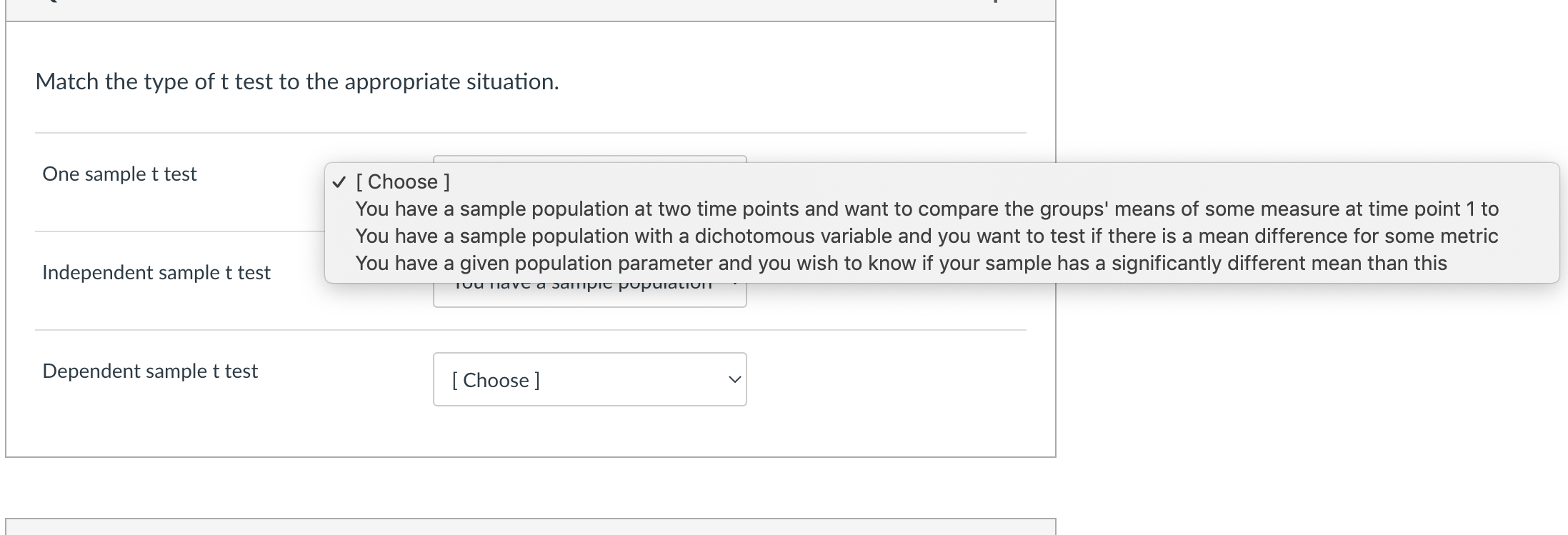 Solved Match The Type Of T Test To The Appropriate Chegg