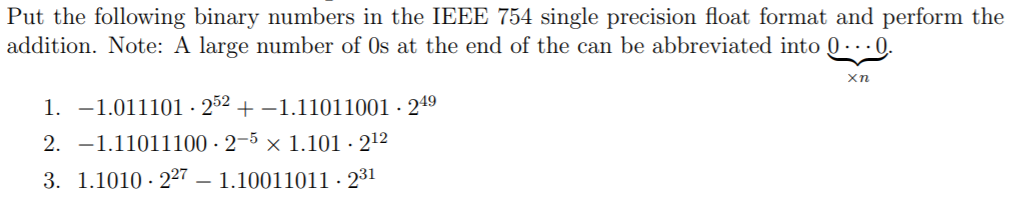 Solved Put the following binary numbers in the IEEE 754 | Chegg.com