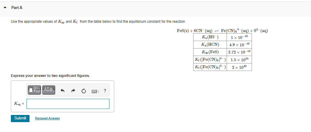 Solved Part A Use the appropriate values of Ksp and Kp from | Chegg.com