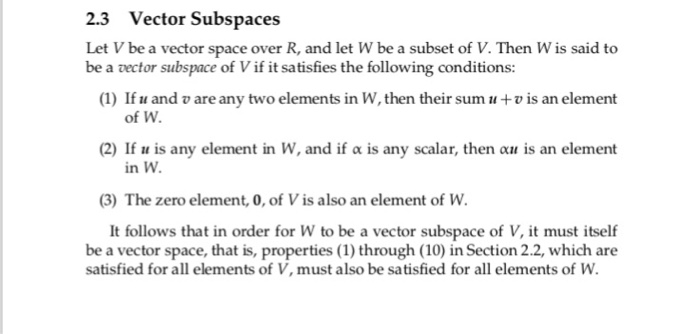 Solved 2.3 Vector Subspaces Let V be a vector space over R, | Chegg.com