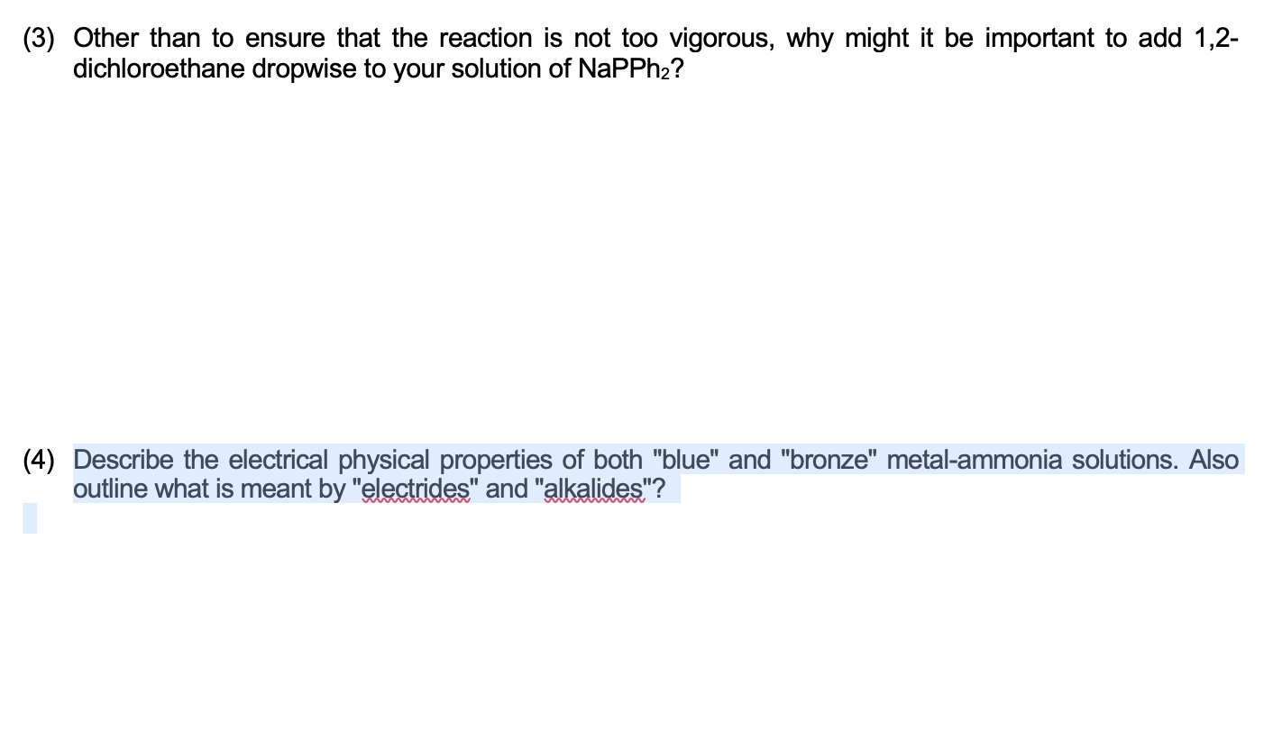 Solved the reaction for 1st question is prepartion for dppe | Chegg.com