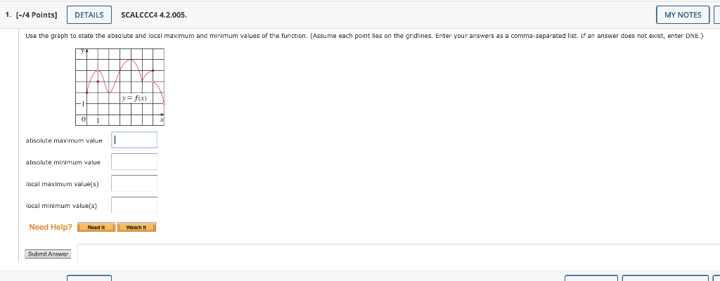 Solved 1. (-14 Points) DETAILS SCALCCC4 4.2.005. MY NOTES | Chegg.com