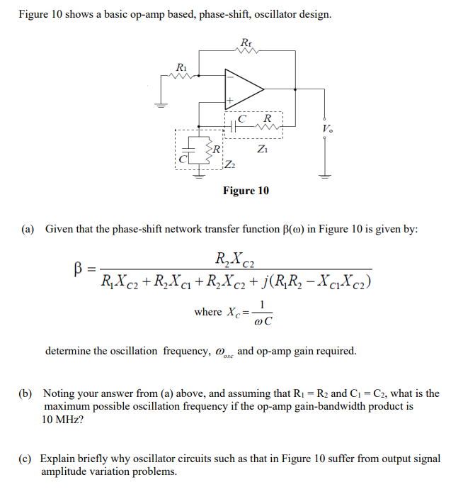 Solved Figure 10 shows a basic op-amp based, phase-shift, | Chegg.com