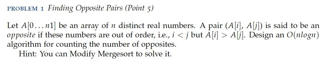 Solved PROBLEM I Finding Opposite Pairs (Point 5) Let | Chegg.com