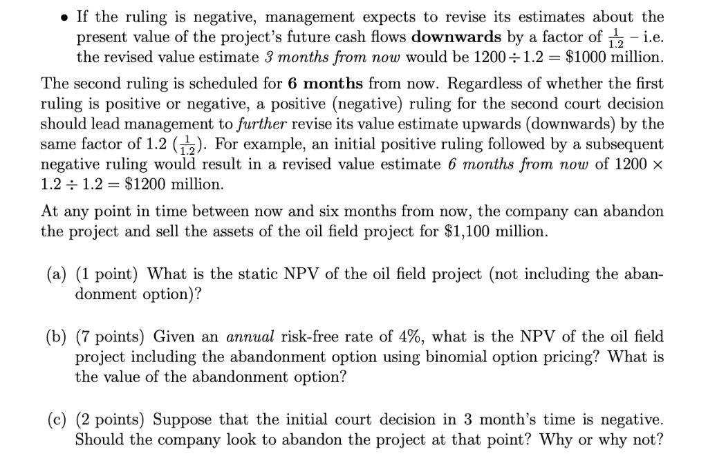 4. Abandonment Option (Two-Stage Binomial Tree) A | Chegg.com