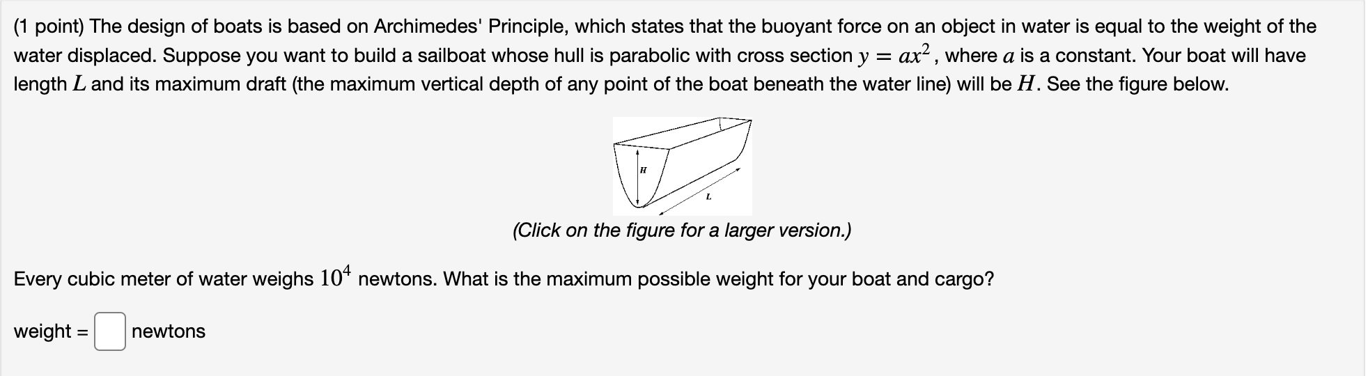 Solved (1 point) The design of boats is based on Archimedes' | Chegg.com