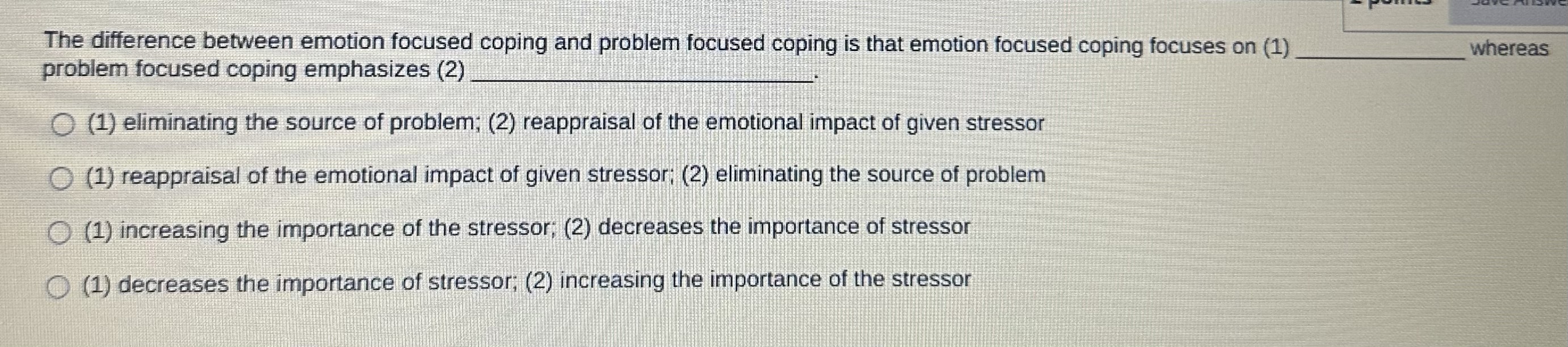 Solved The difference between emotion focused coping and | Chegg.com Solved The difference between emotion focused coping and | Chegg.com