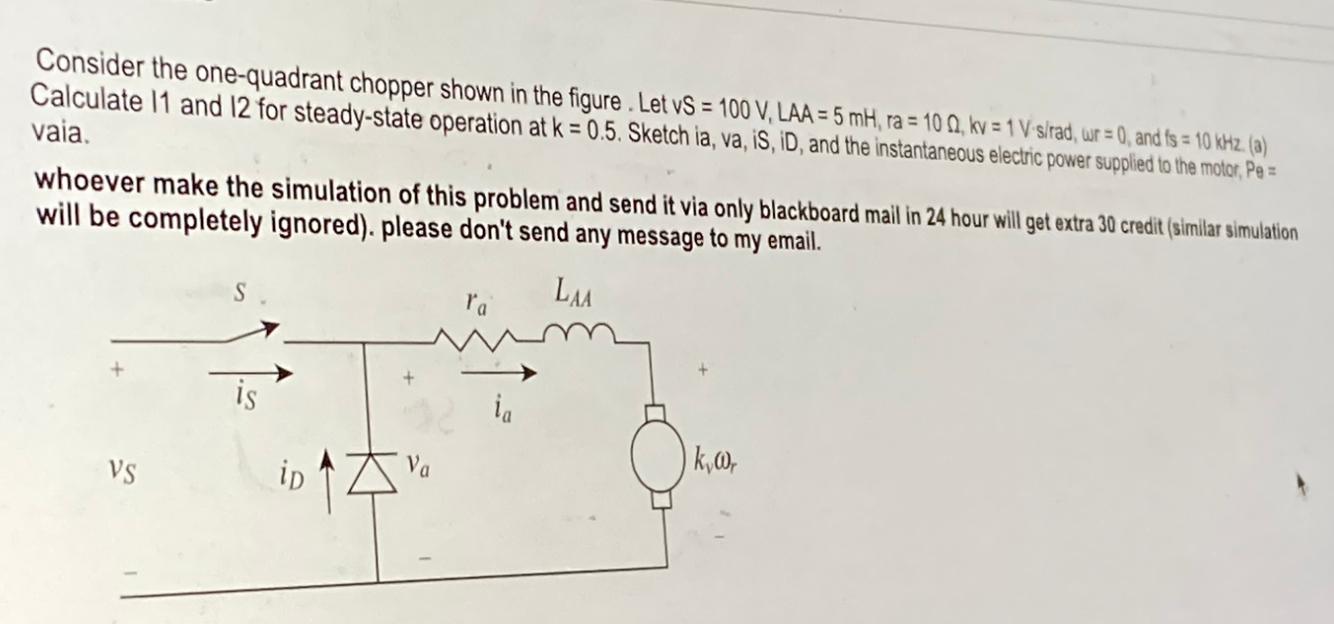 Solved Consider the one-quadrant chopper shown in the | Chegg.com