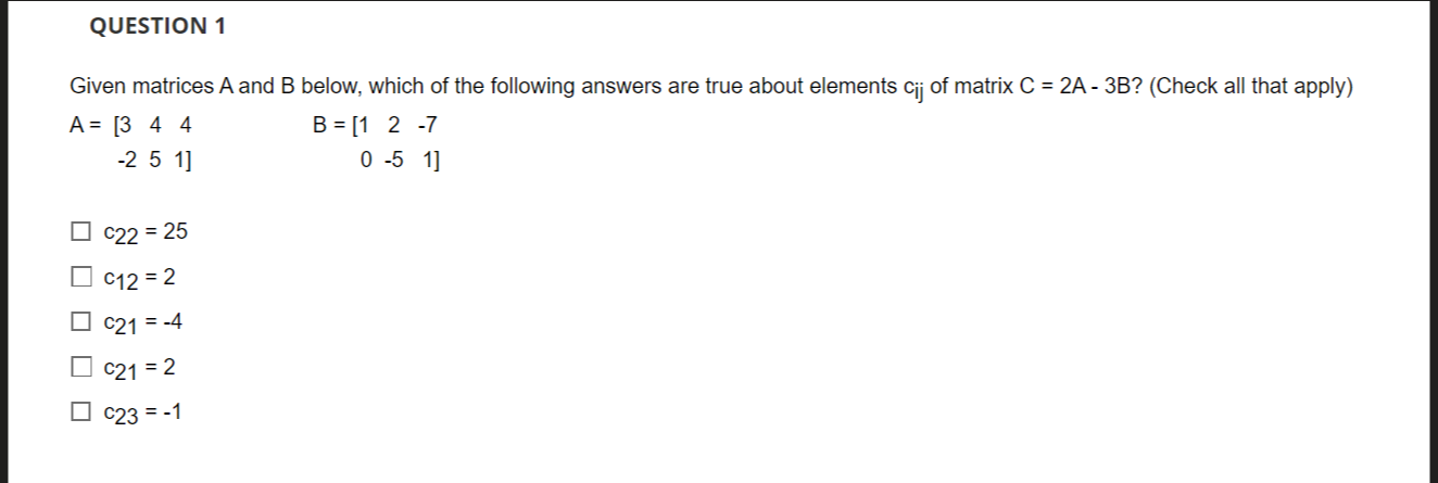 Solved Given matrices A and B below, which of the following | Chegg.com