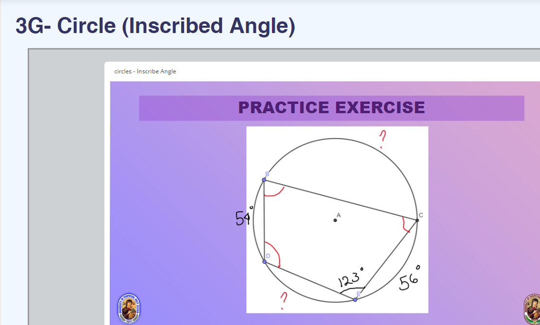 Solved 3G- ﻿Circle (Inscribed Angle)PRACTICE EXERCISE | Chegg.com