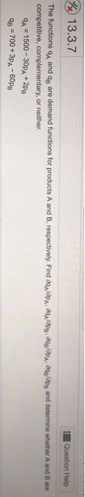Solved %) 13.37 Question Help The functions qA and ag are | Chegg.com