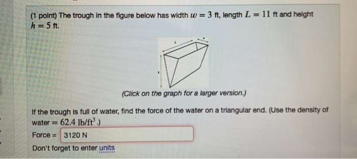 Solved if the trough is full of water, find the force of the | Chegg.com