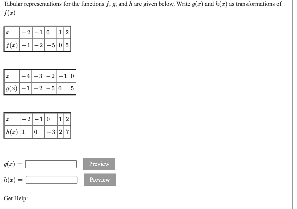 Solved Tabular representations for the functions f, g, and h | Chegg.com