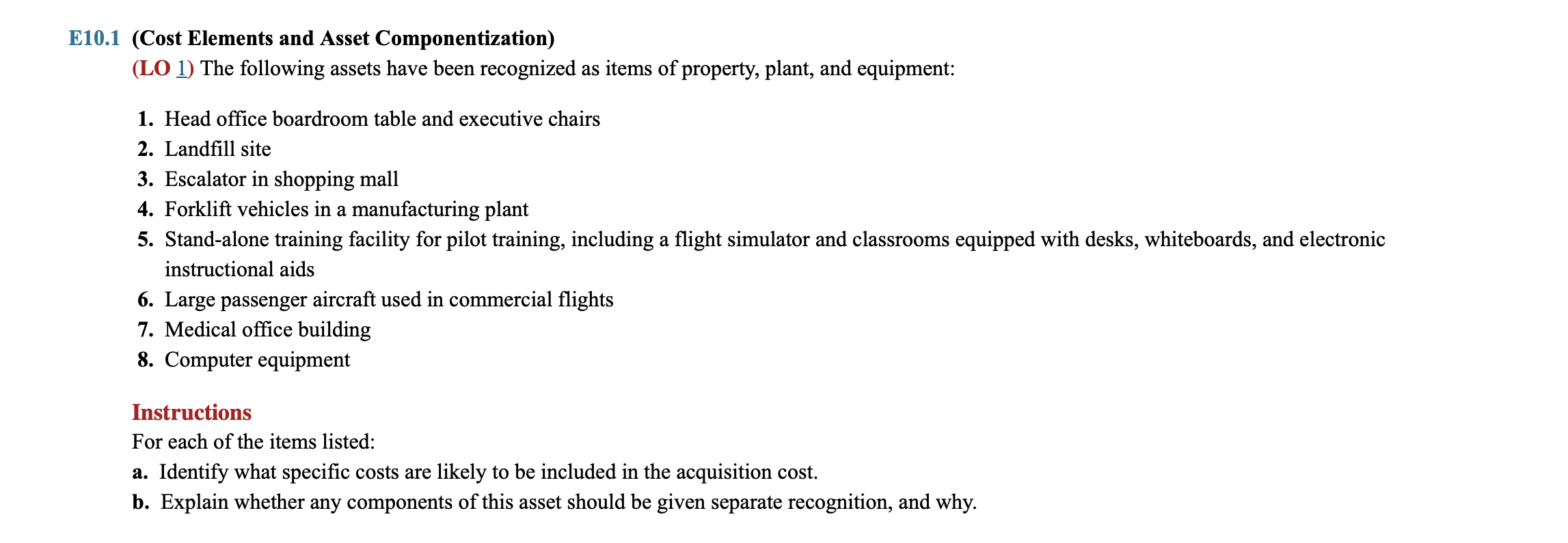 Solved E10.1 (Cost Elements and Asset Componentization) (LO | Chegg.com
