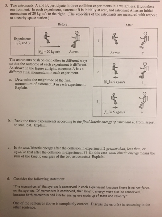 Solved 3. Two astronauts, A and B, participate in three | Chegg.com