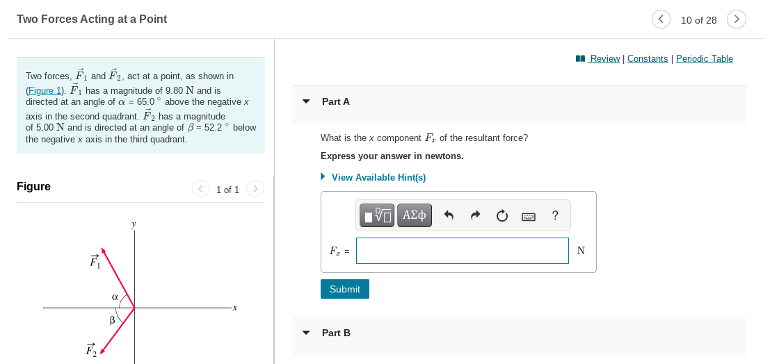 Solved Two Forces Acting at a Point 10 of 28 > Review | Chegg.com