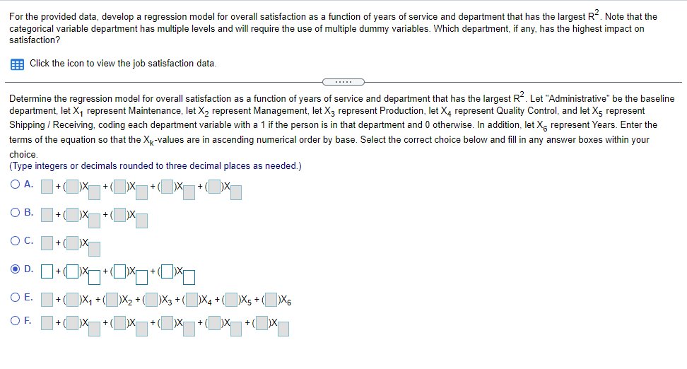For the provided data, develop a regression model for | Chegg.com