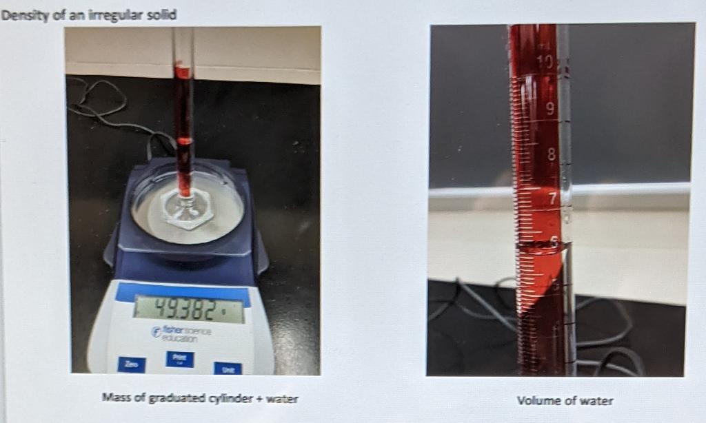 Solved Density of an irregular solid 49382 Mass of graduated | Chegg.com