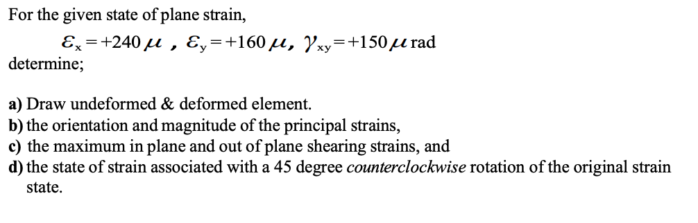 Solved For the given state of plane strain, Ex= = +240 u , | Chegg.com