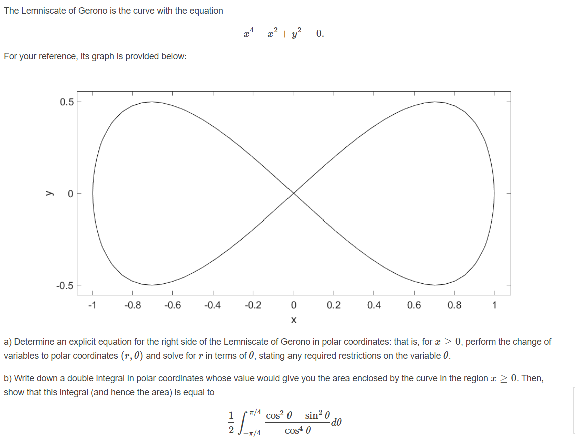 Solved The Lemniscate of Gerono is the curve with the | Chegg.com