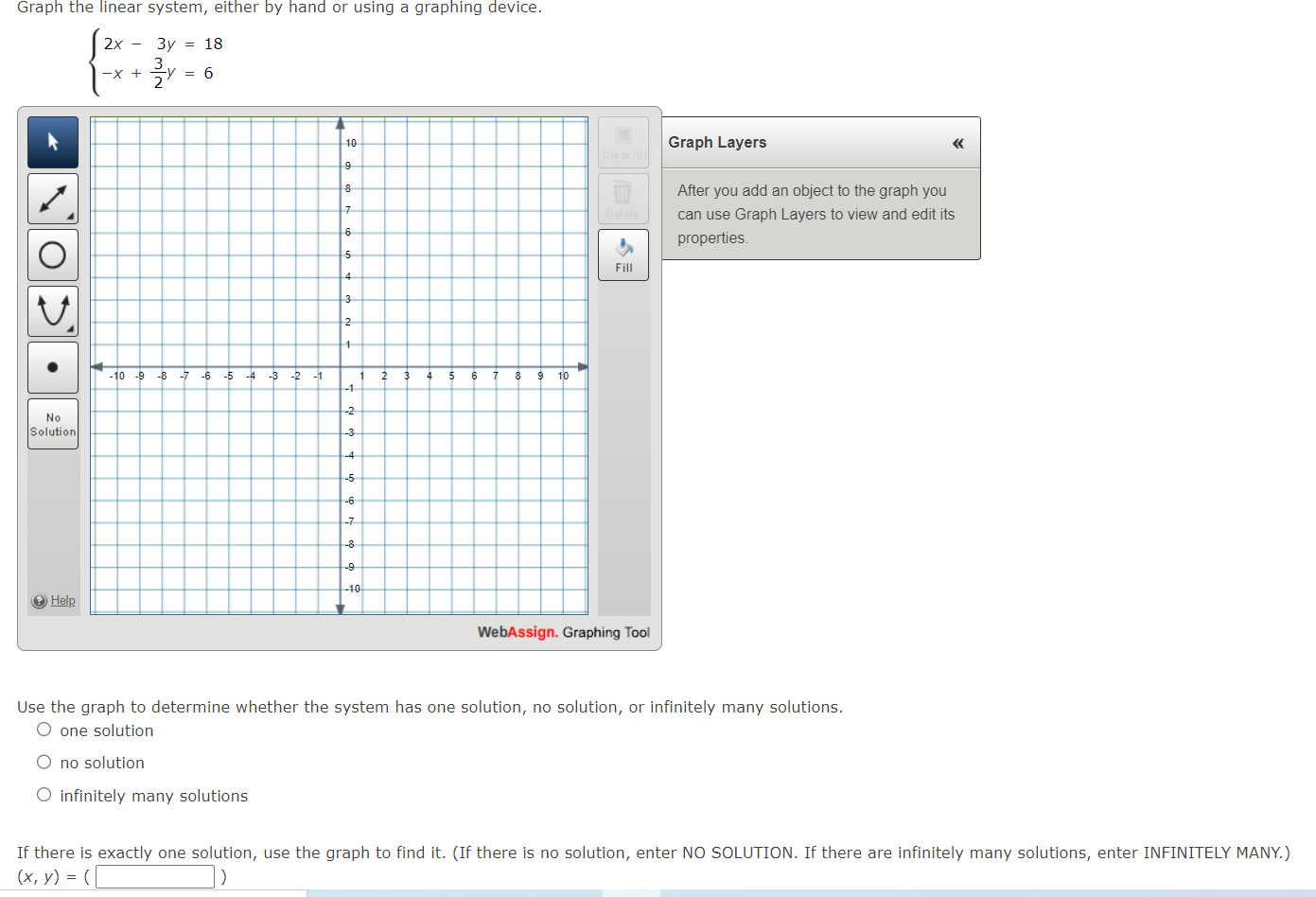 Solved {2x−3y=18−x+23y=6 Use the graph to determine whether | Chegg.com