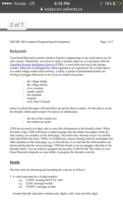 Solved ENCMP 100 Computer Programming for Engineers | Chegg.com