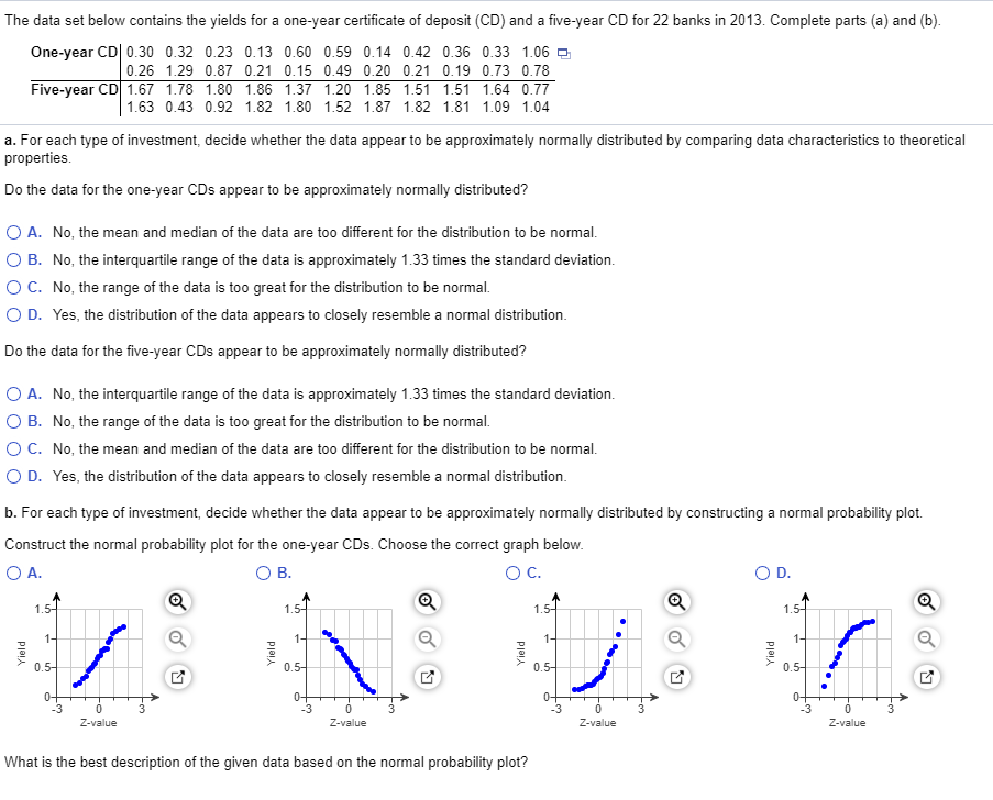 Solved The data set below contains the yields for a one-year | Chegg.com