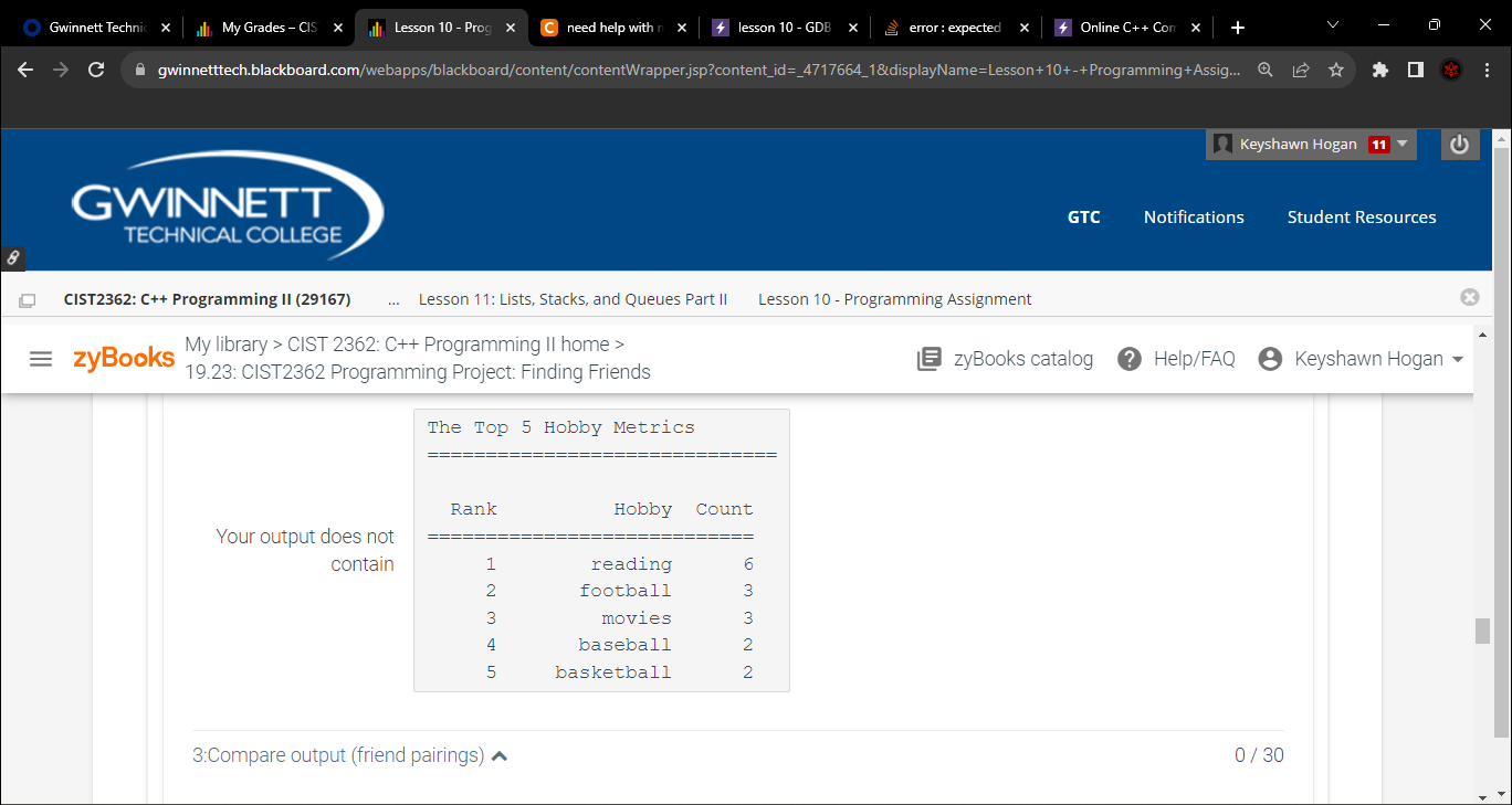 Solved need help with my output not matching test | Chegg.com